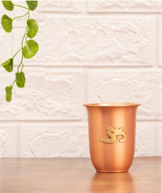 Matte Finish Copper Glass with Brass Aum, 200 ml — Isha Life Malaysia